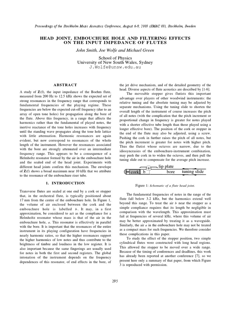 Head Joint Embouchure Hole and Filtering PDF | PDF | Flute | Resonance