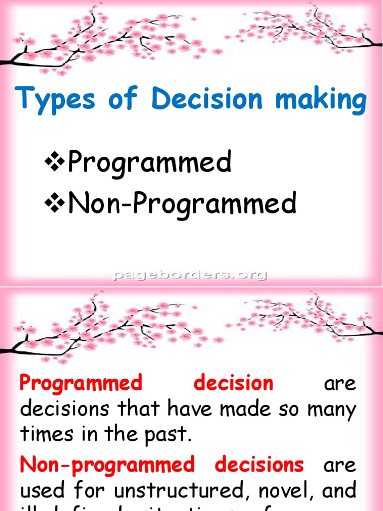 Types of Decision Making: Programmed Non-Programmed | PDF