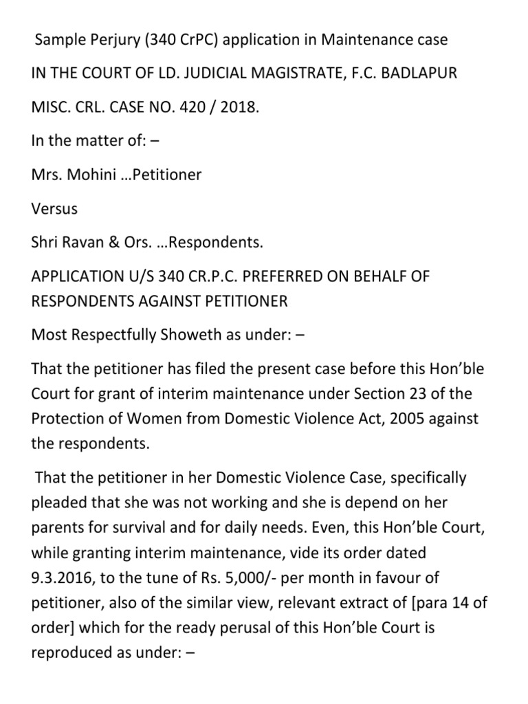 340 Pergury Sample Applicationsample Perjury1 PDF | PDF | Affidavit ...