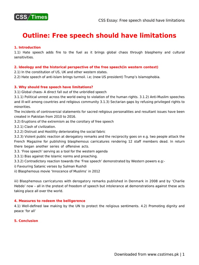 CSS Essay - Free Speech Should Have Limitations | PDF | Freedom Of ...