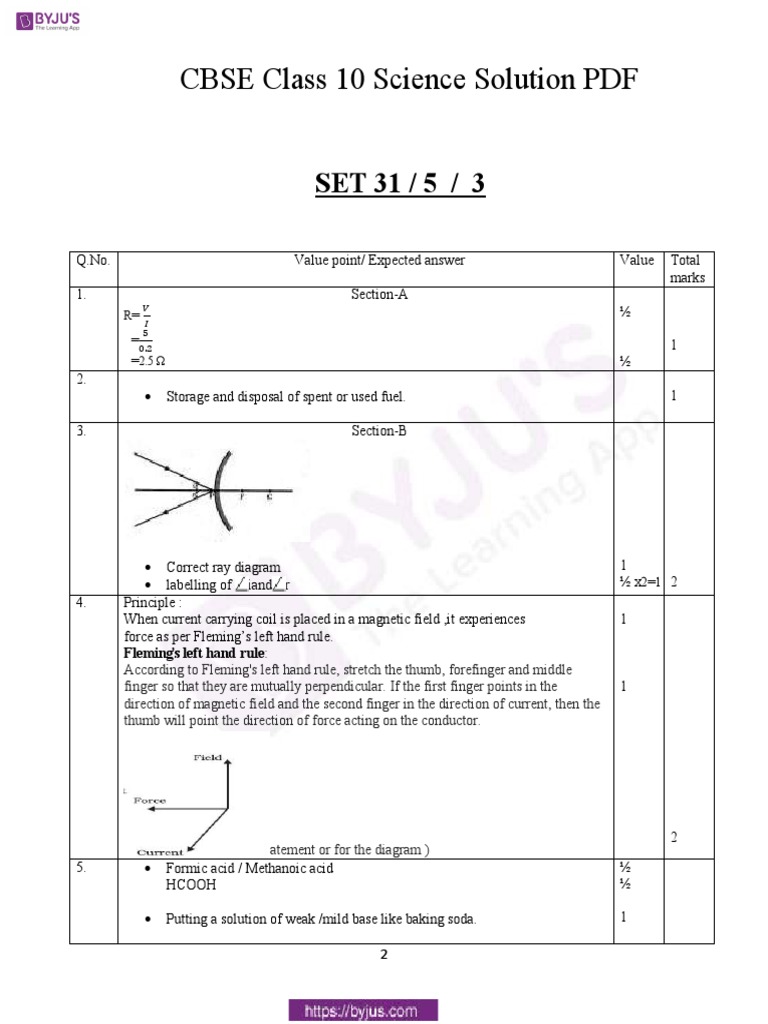 CBSE Class 10 Science Solution PDF: Fleming's Left Hand Rule | PDF ...