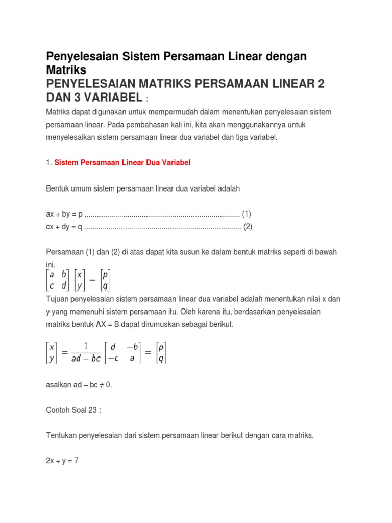 SOLVING LINEAR EQUATION SYSTEMS USING MATRICES | PDF