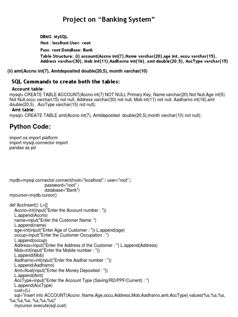 MySQL Banking System Project Code | PDF | Databases | Computer Data