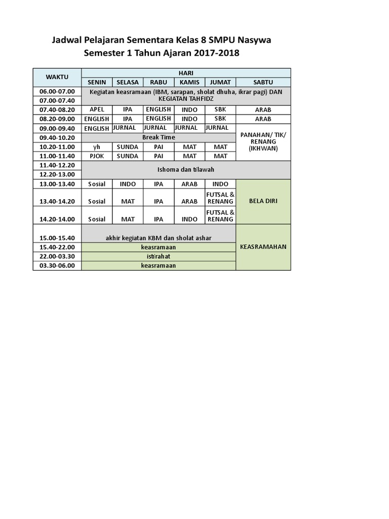 Jadwal Pelajaran SMP | PDF