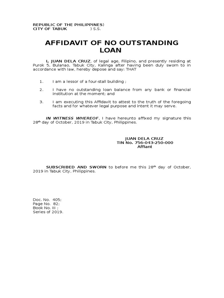 Affidavit of No Outstanding Loan | PDF