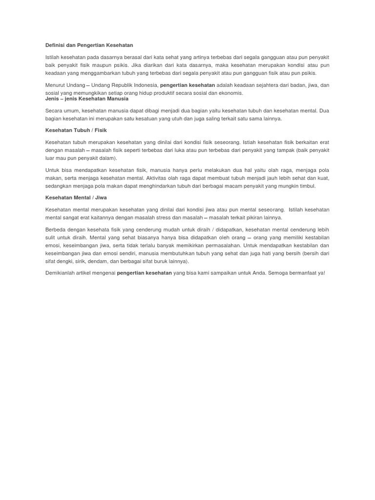 Pengertian Kesehatan | PDF