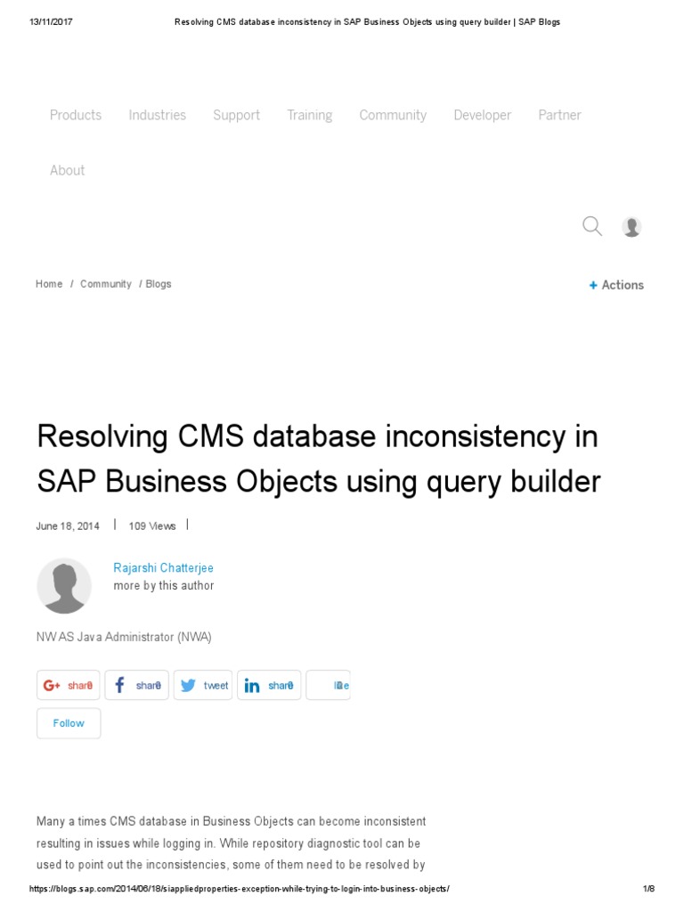 Resolving CMS Database Inconsistency in SAP Business Objects Using Query Builder | PDF ...