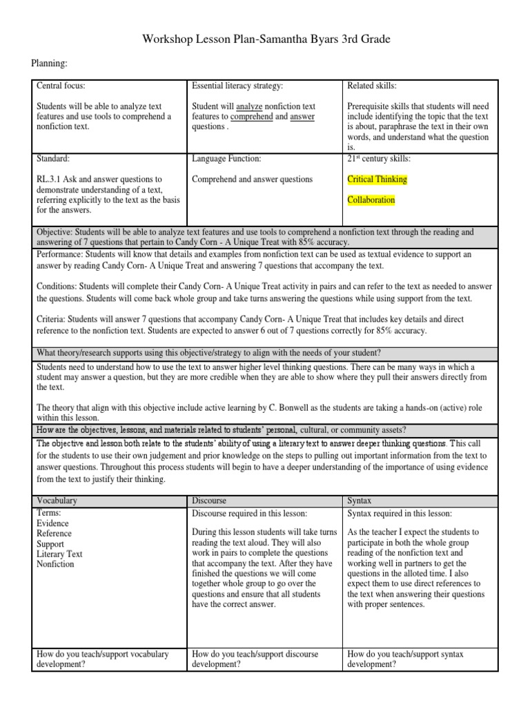 Whole Group Lesson Plan - Ela | PDF | Reading Comprehension | Question