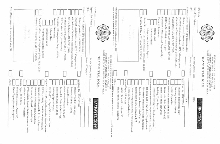 BIR Transmittal Form | PDF