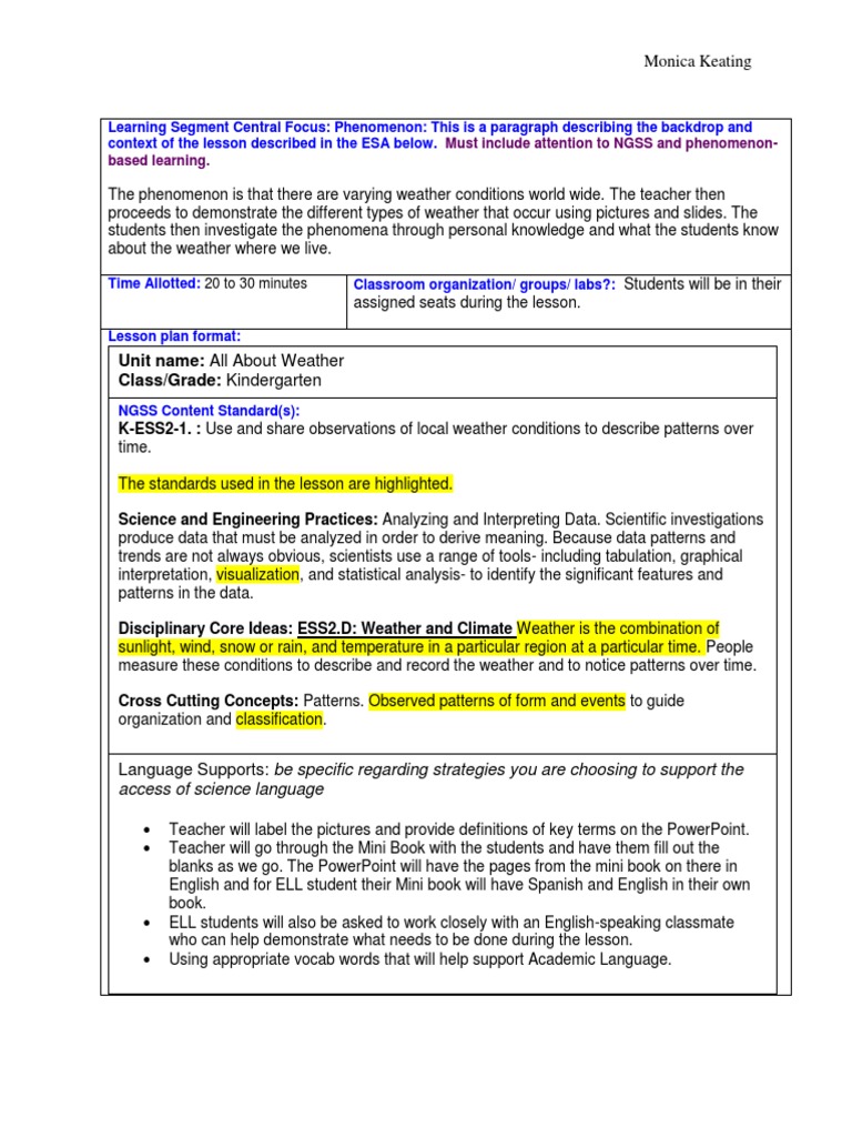 Monica Keating: Unit Name: All About Weather Class/Grade: Kindergarten ...