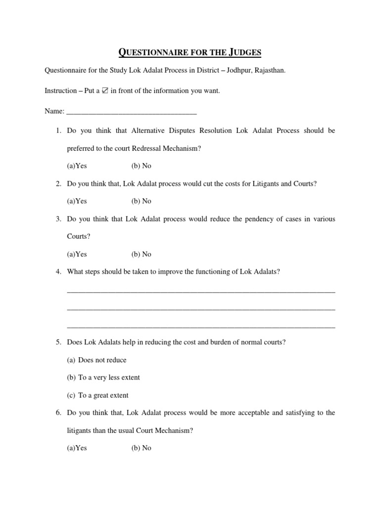 Questionnaire For Judges | PDF | Alternative Dispute Resolution ...