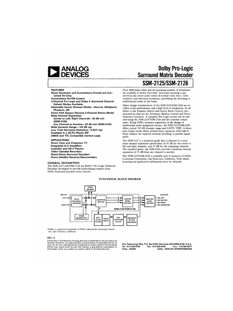 Dolby Pro-Logic Surround Matrix Decoder | PDF | Signal To Noise Ratio ...