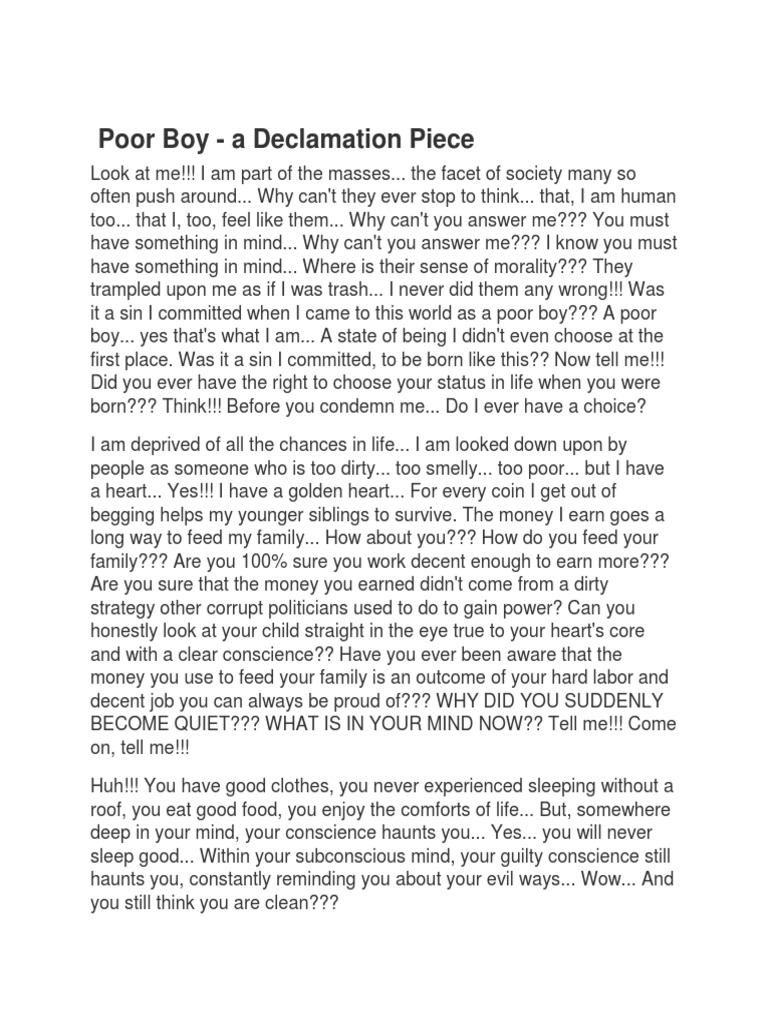 Poor Boy - A Declamation Piece | PDF | Conscience