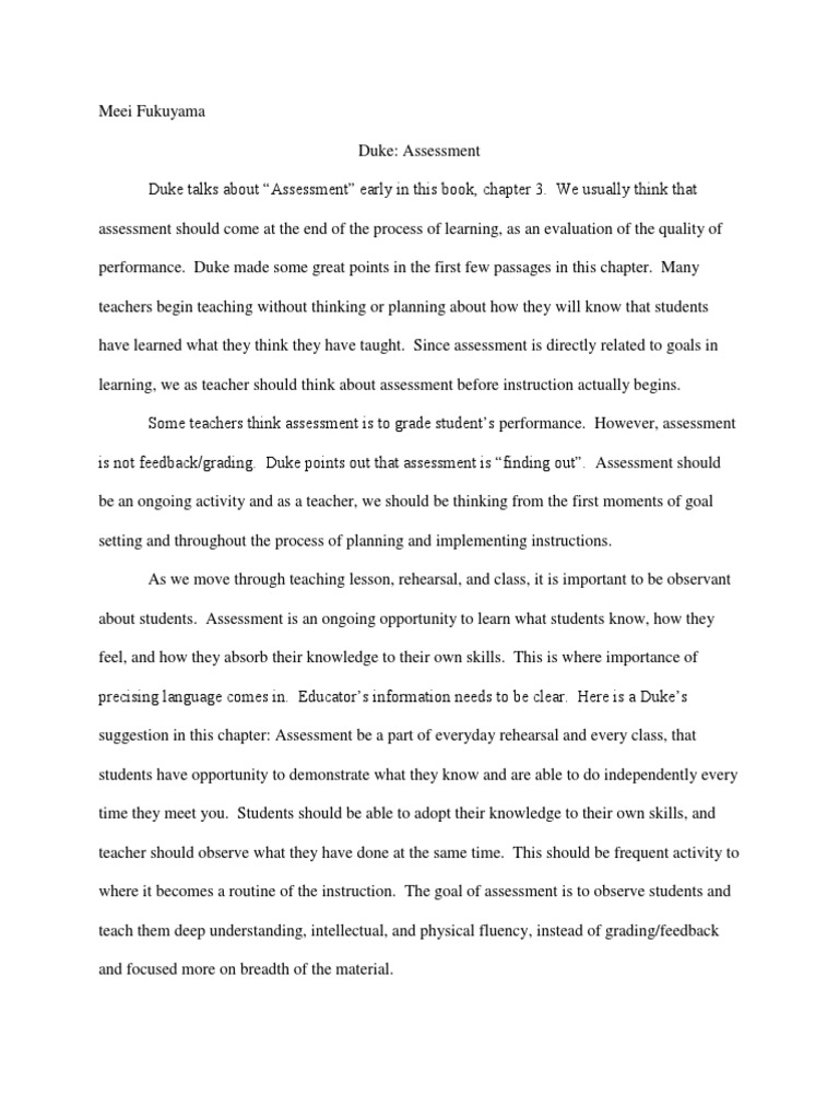 Duke Assessment Essay | PDF | Career & Growth | Wellness