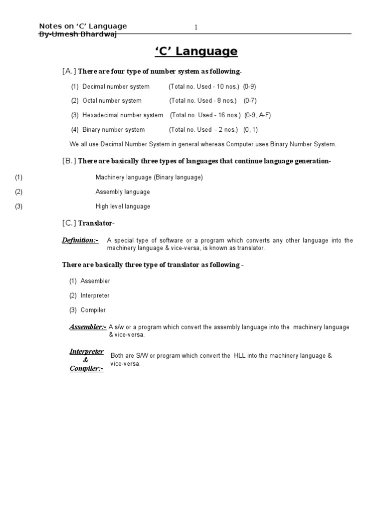 'C' Notes | PDF | Control Flow | Array Data Structure