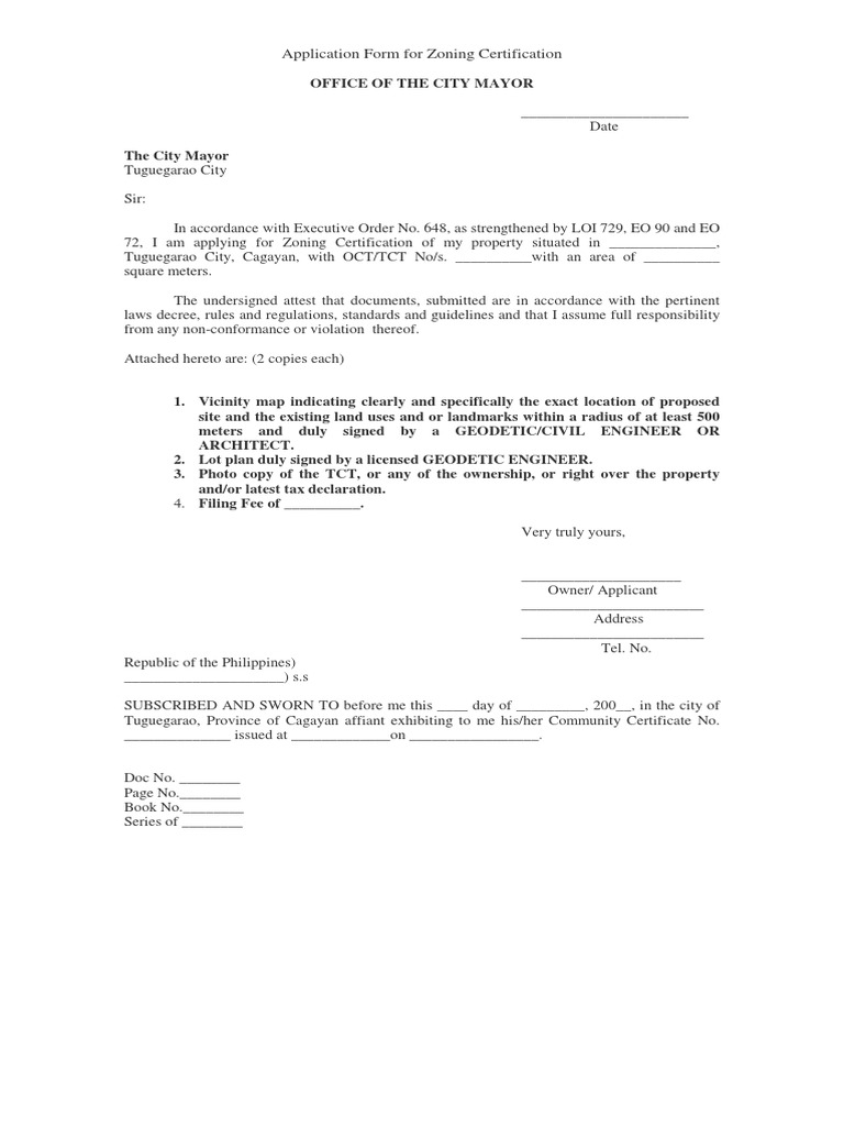 Zoning Certification Application Form | PDF