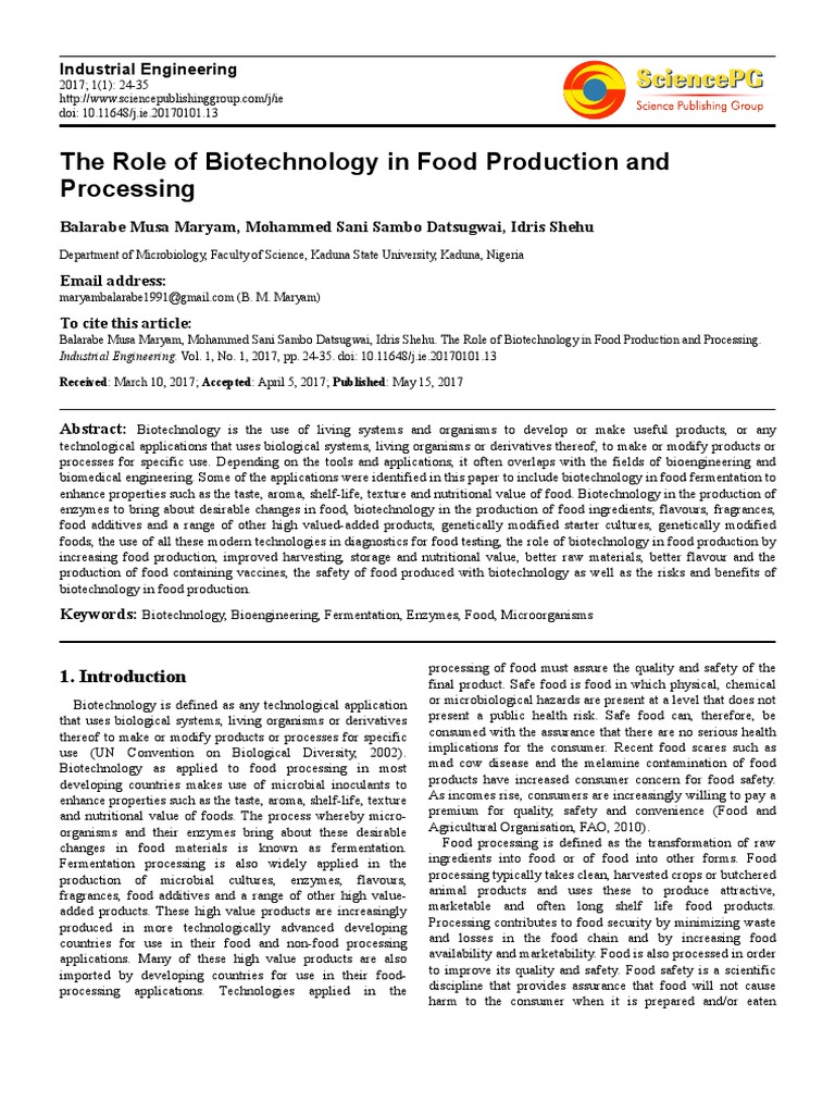 Biotechnology's Impact on Food Processing | PDF | Biotechnology ...