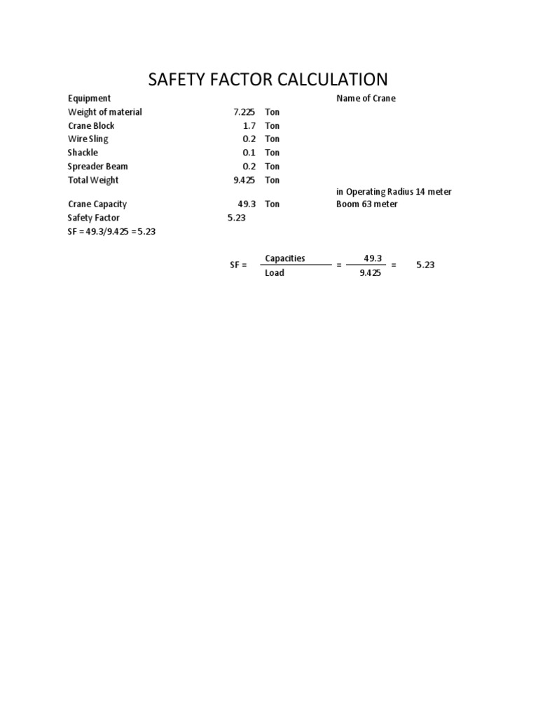 Crane Safety Factor Calculation | PDF