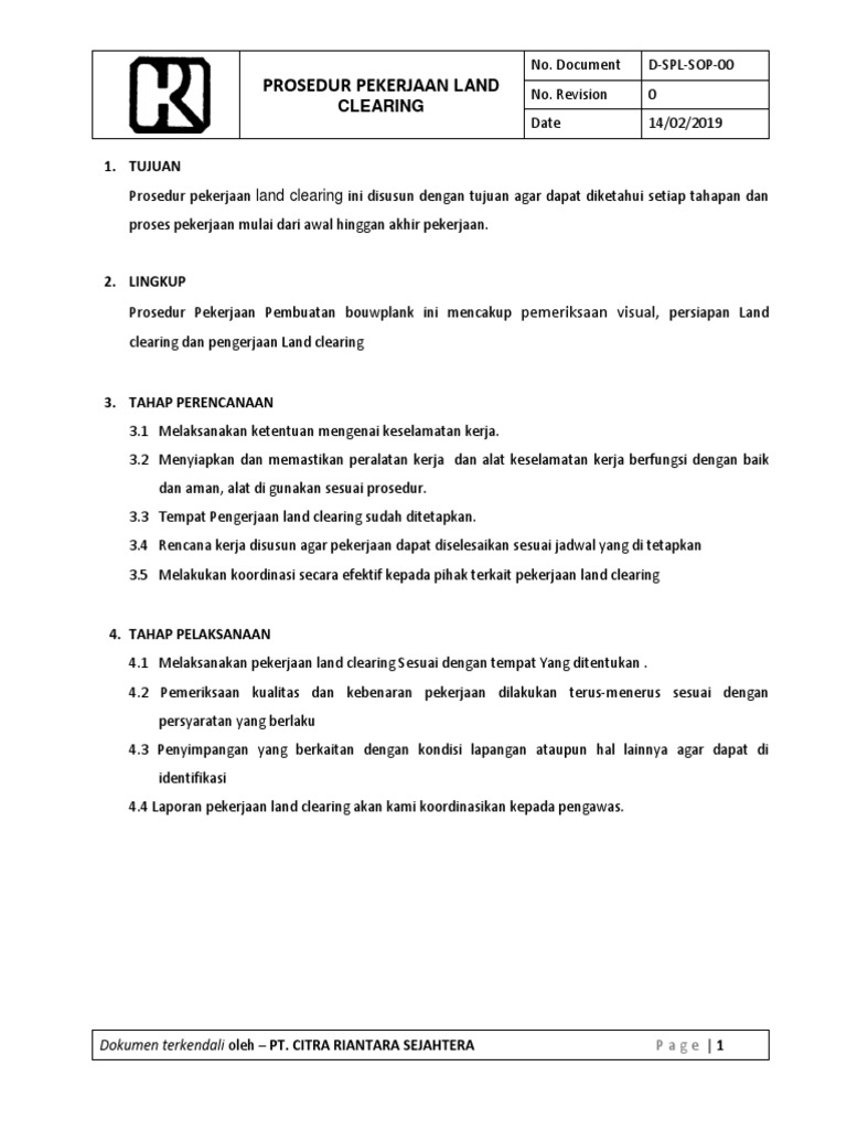 Land Clearing Procedures | PDF