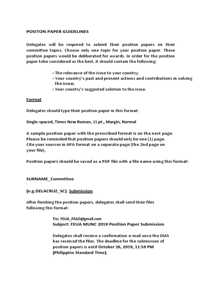FEUA - MUN Position Paper Guidelines PDF | PDF | International ...
