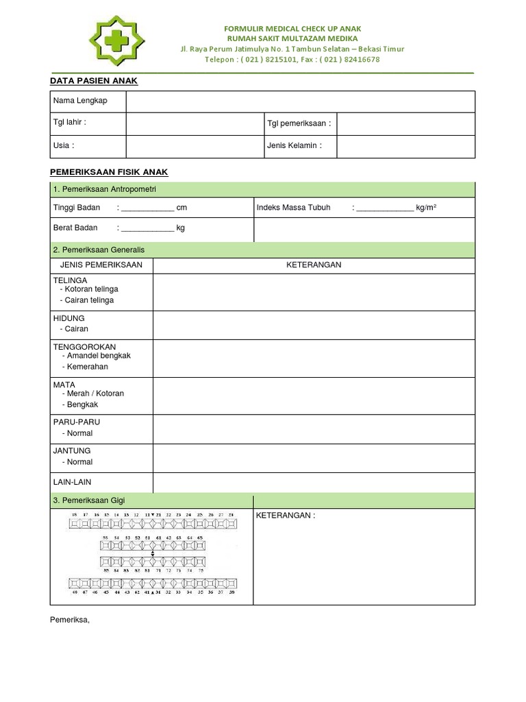 Formulir Medical Check Up Anak | PDF
