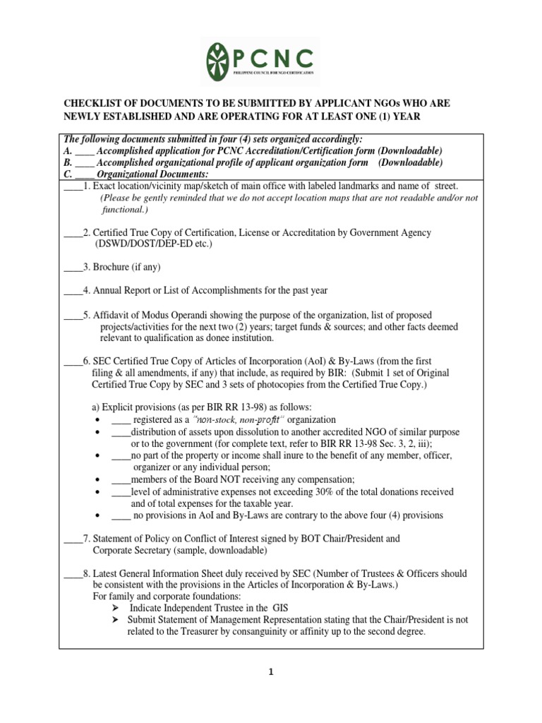 PCNC Accreditation For NGO | PDF | Financial Statement | Non ...