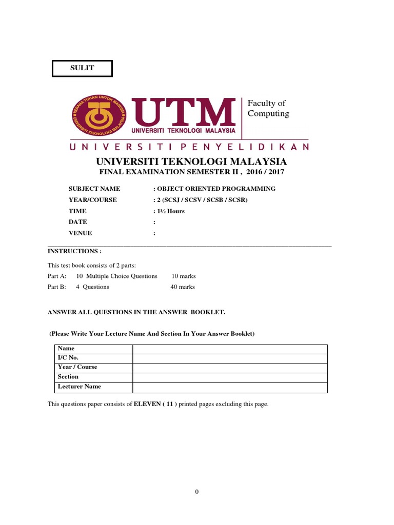 OOP - Final Sem2 2016 2017 EDITED | PDF | Class (Computer Programming ...
