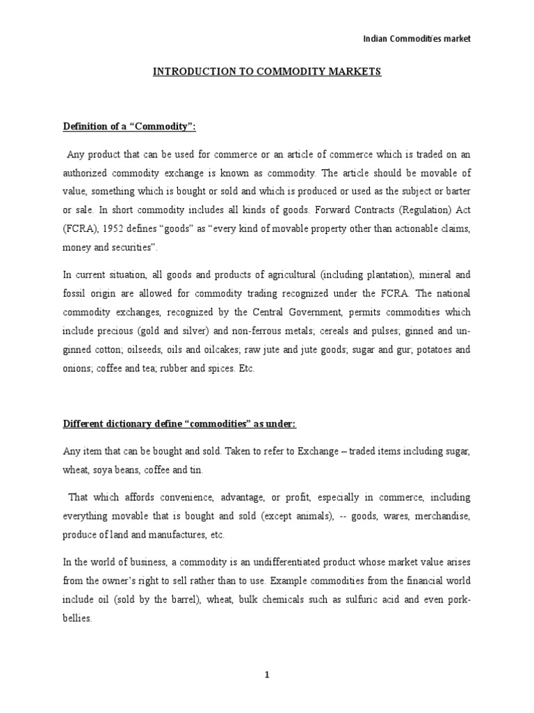 Introduction To Commodity Markets: Indian Commodities Market | PDF ...