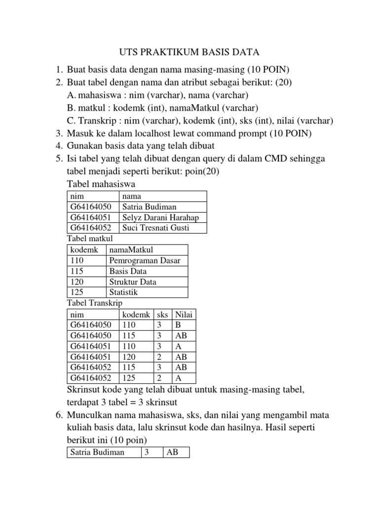 Soal Uts Praktikum Basis Data | PDF