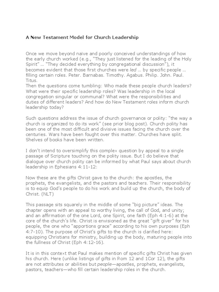 A New Testament Model For Church Leadership | PDF | Elder (Christianity ...