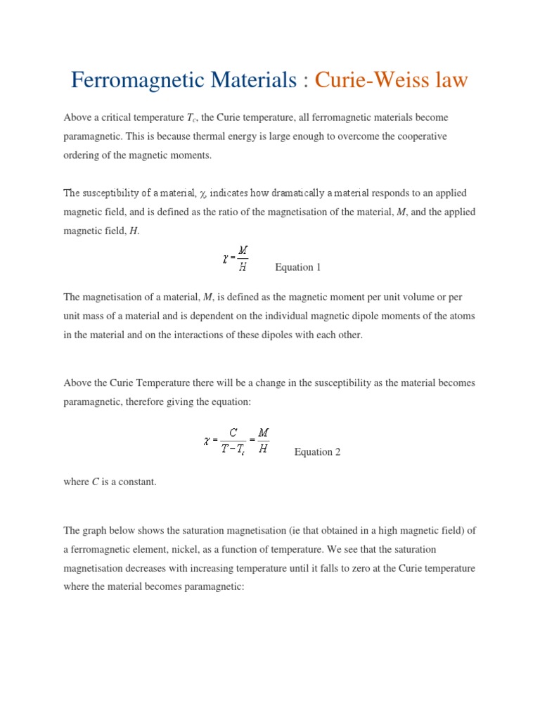 Ferromagnetic Materials: Curie-Weiss Law | PDF