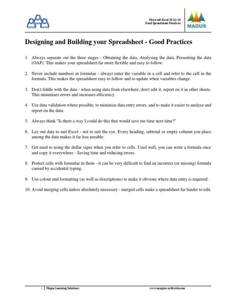 Good Spreadsheet Design Practices | PDF