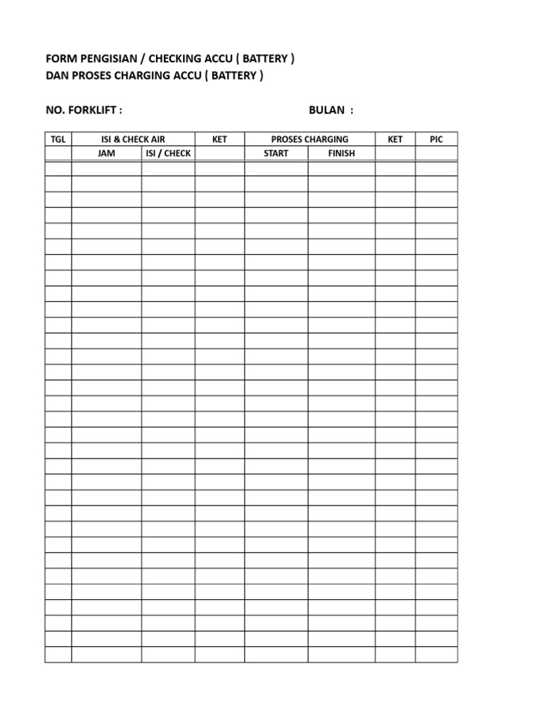 Form Pengisian / Checking Accu (Battery) Dan Proses Charging Accu ...