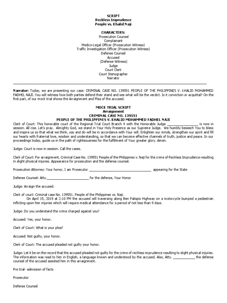 Script Arraignment and Pre Trial | PDF | Plea | Arraignment