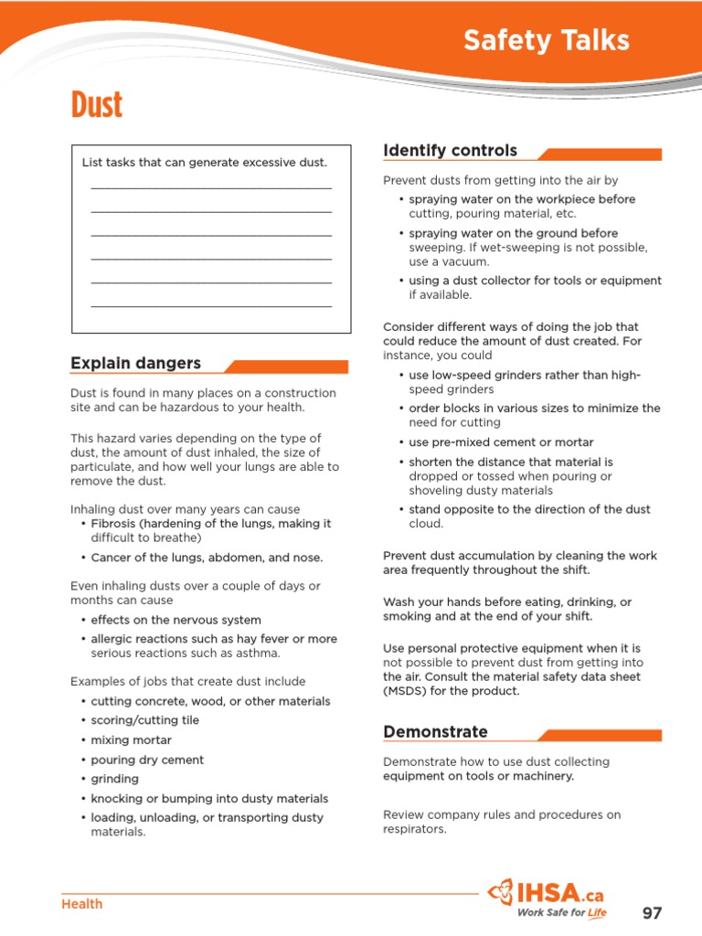 Safety Talks: Identify Controls | PDF | Dust | Grinding (Abrasive Cutting)