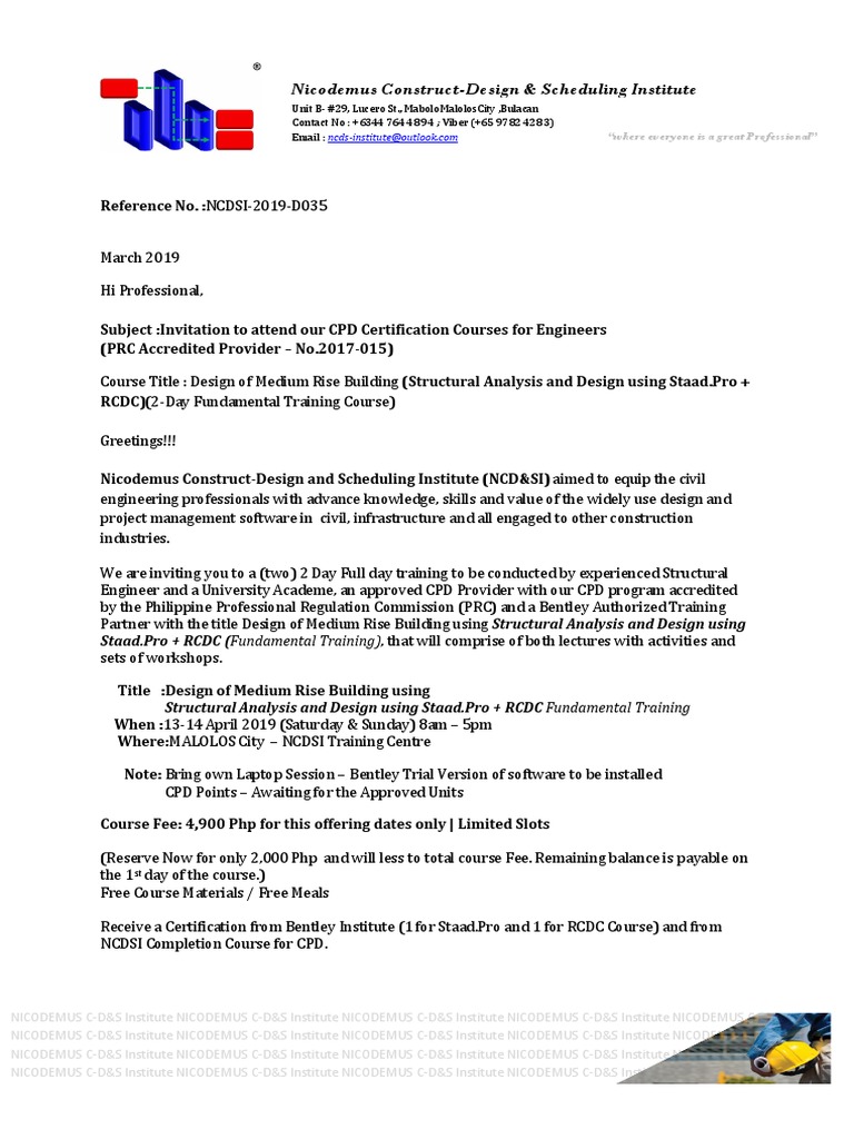 13-14 April 2019 - Invitation To Attend Course Training - Design of ...