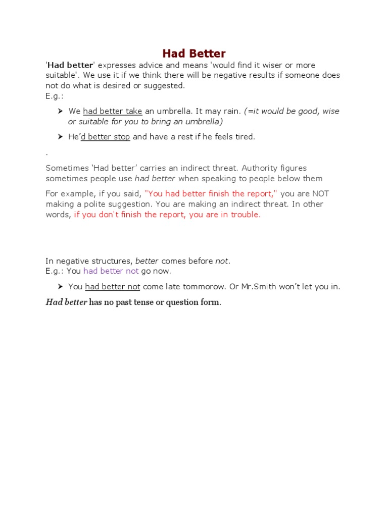 Had Better Advice: When to Use 'Had Better | PDF | Grammar | Linguistics