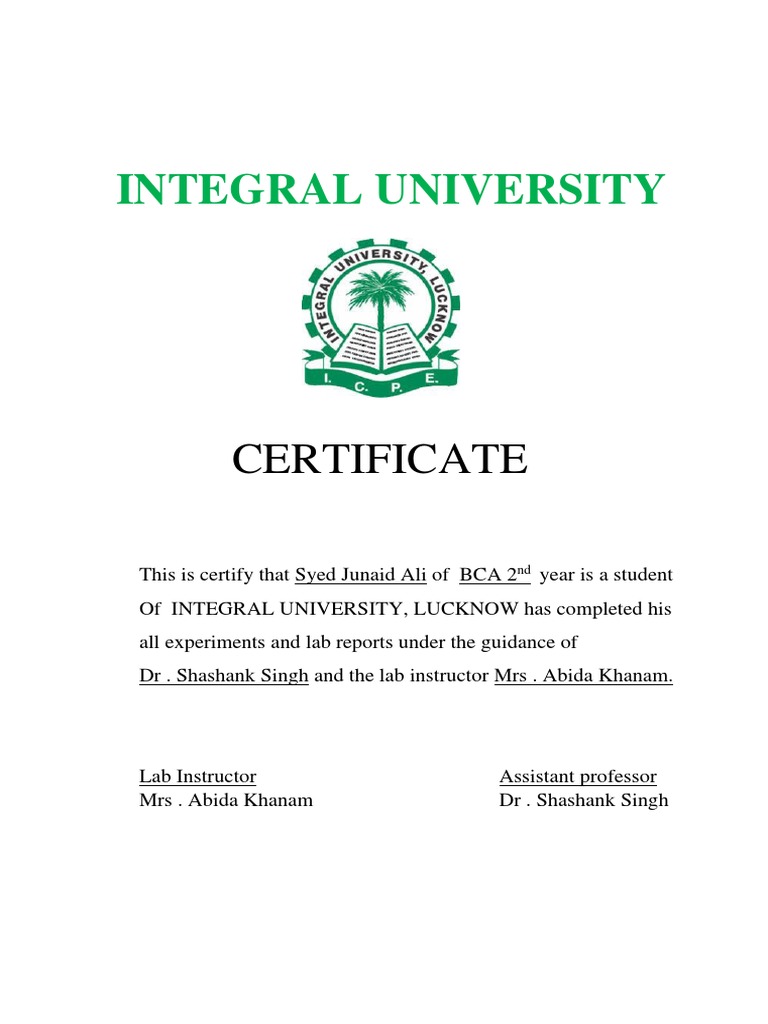 Integral University: Certificate | PDF