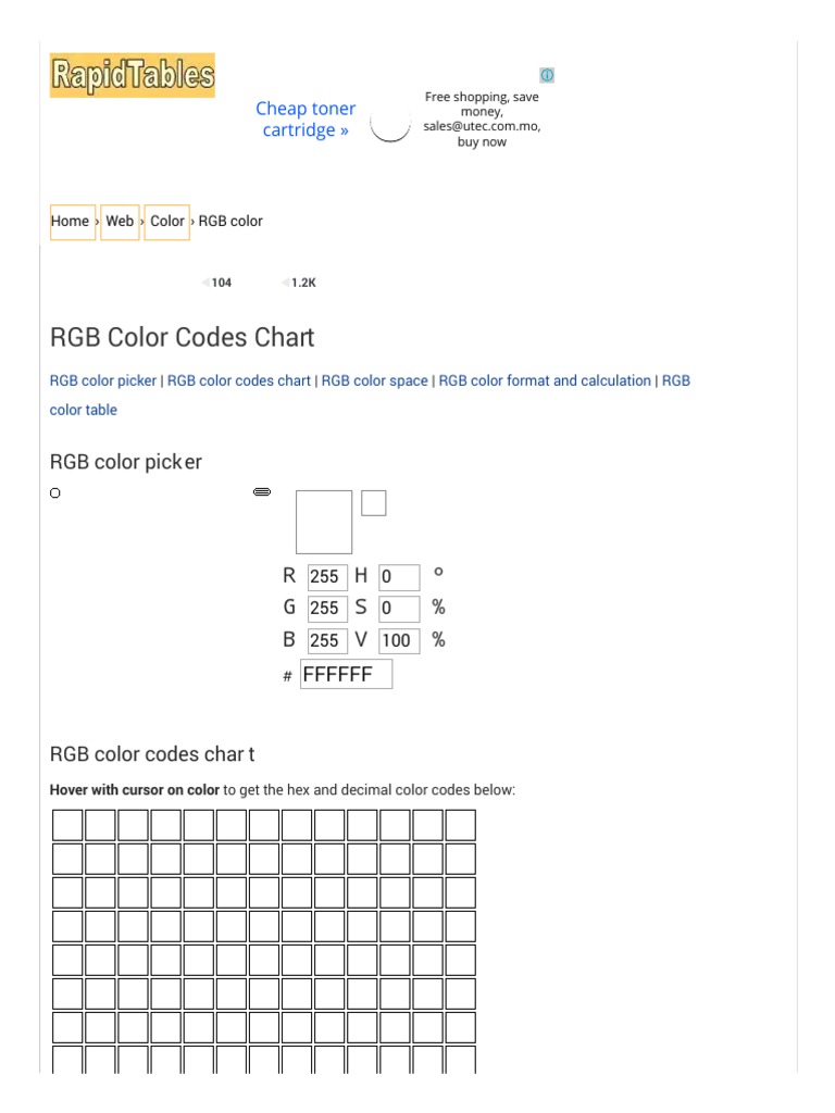 RGB Color Codes Chart | PDF | Rgb Color Model | Light Emitting Diode