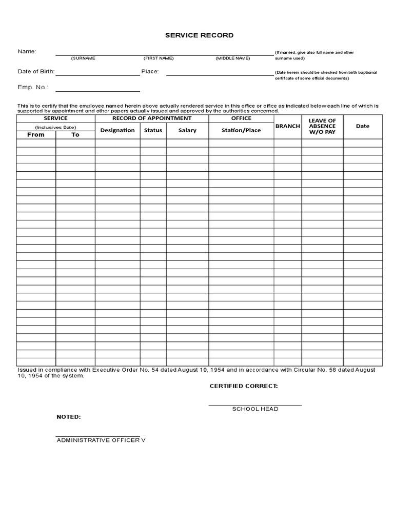 Service Record Format for Employees | PDF
