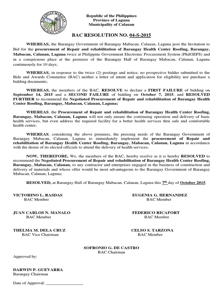BAC Resolution for Health Center Repair | PDF | Procurement | Government