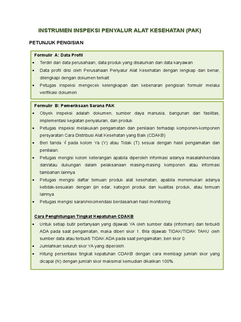 Revisi Instrumen Inspeksi Pak | PDF