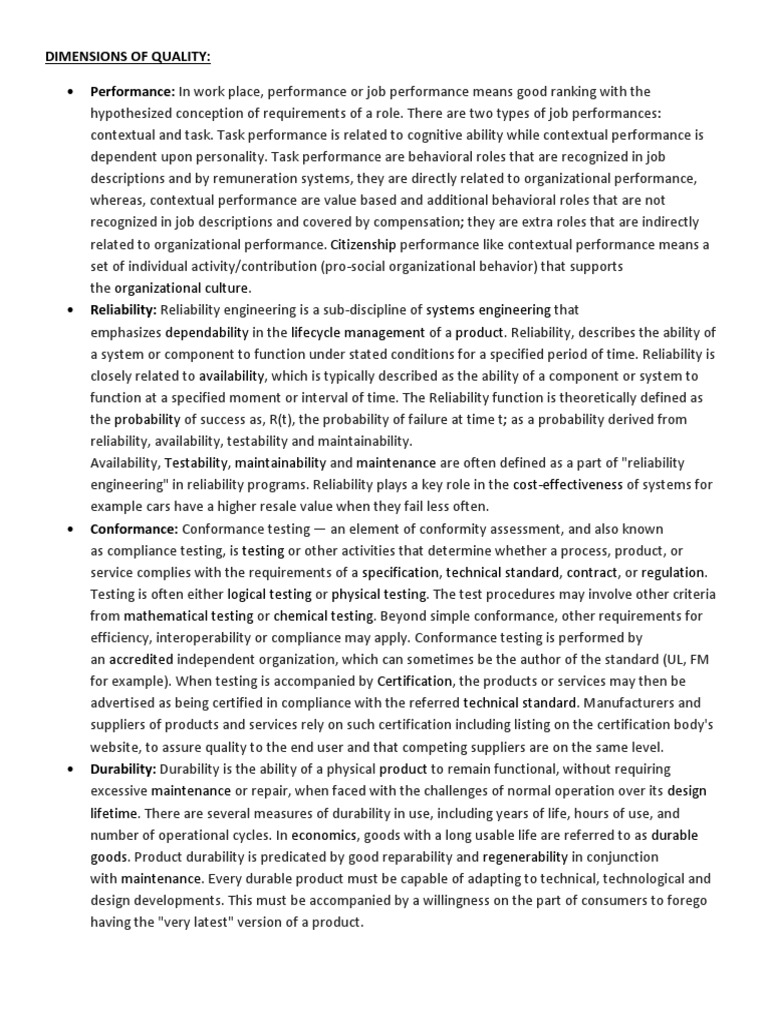 Dimensions of Quality | PDF | Reliability Engineering | System