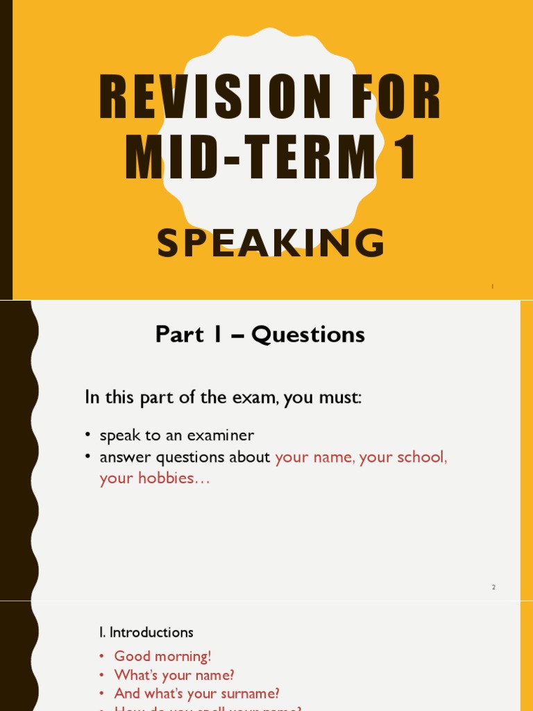 Revision For Mid-Term 1: Speaking | PDF | Behavior Modification | Cognition
