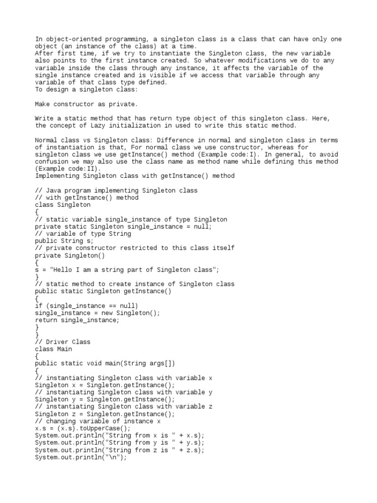 Singleton Design Pattern Pdf Class Computer Programming Method Computer Programming 5631