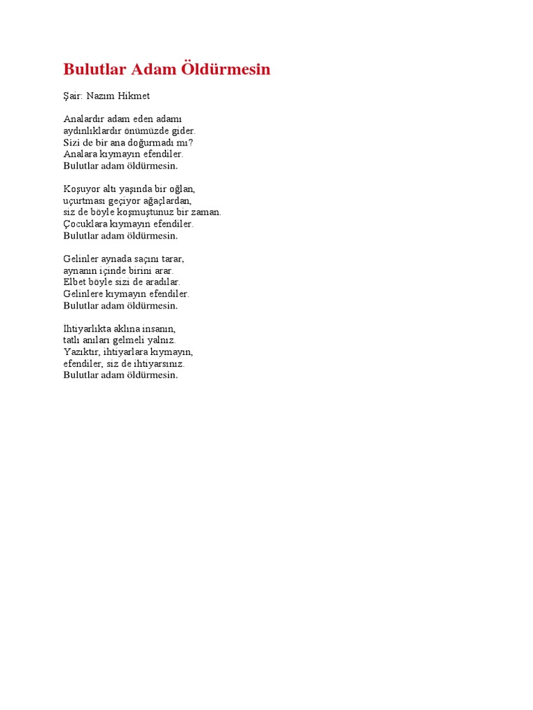 Bulutlar Adam Öldürmesin-Nazım Hikmet | PDF