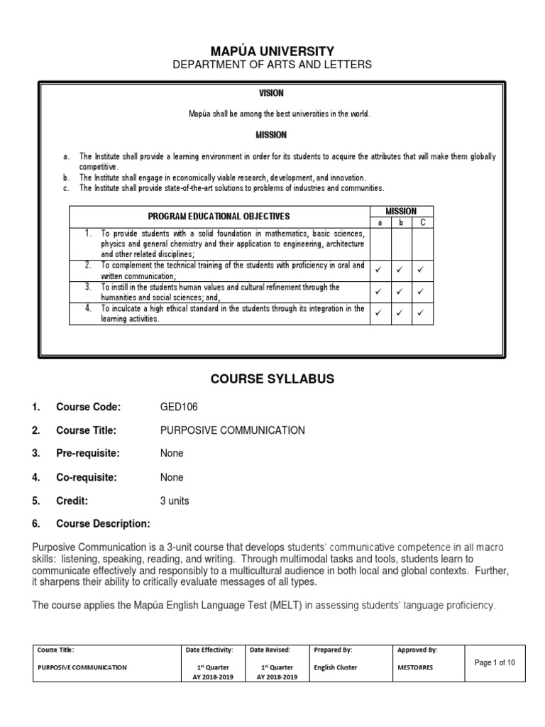 GED106 Syllabus Revised2 - Word | PDF | Lecture | Engineering GED106 Syllabus Revised2 - Word | PDF | Lecture | Engineering
