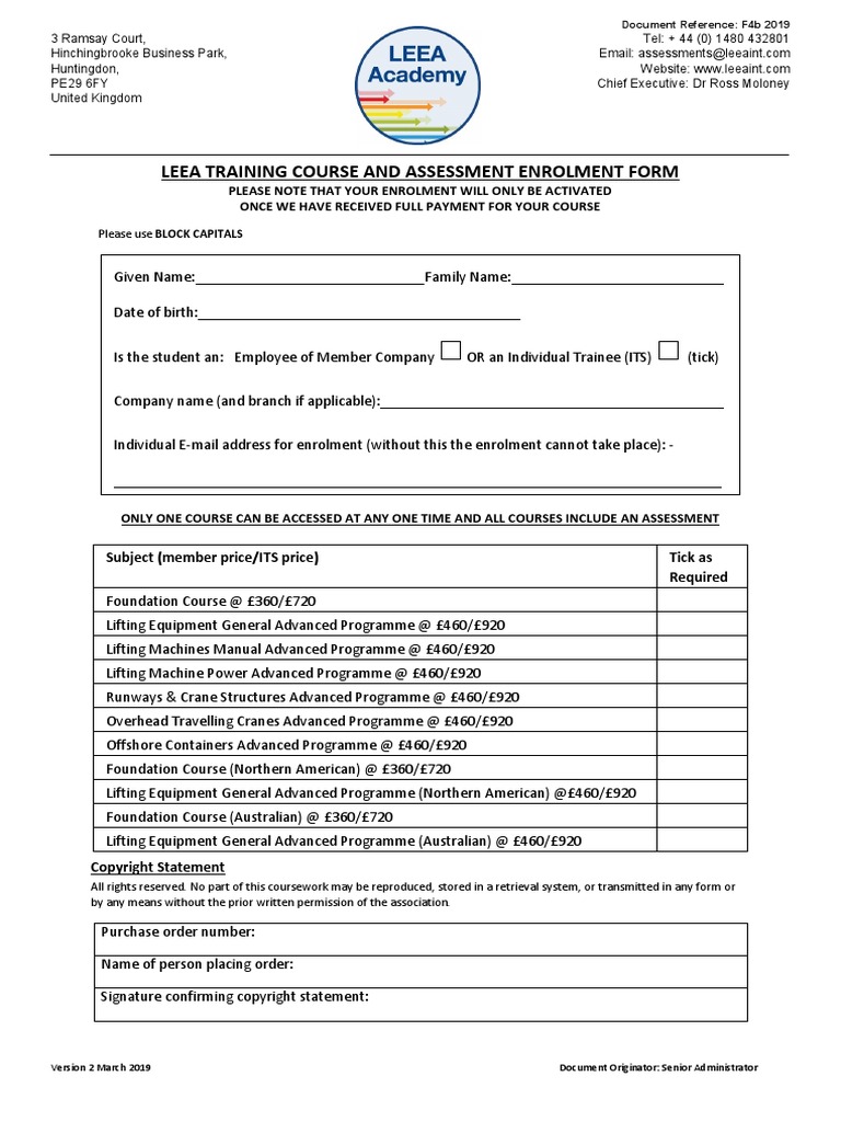 F4b 2019 LEEA Training Course Assessment Enrollment Form Version 2 ...