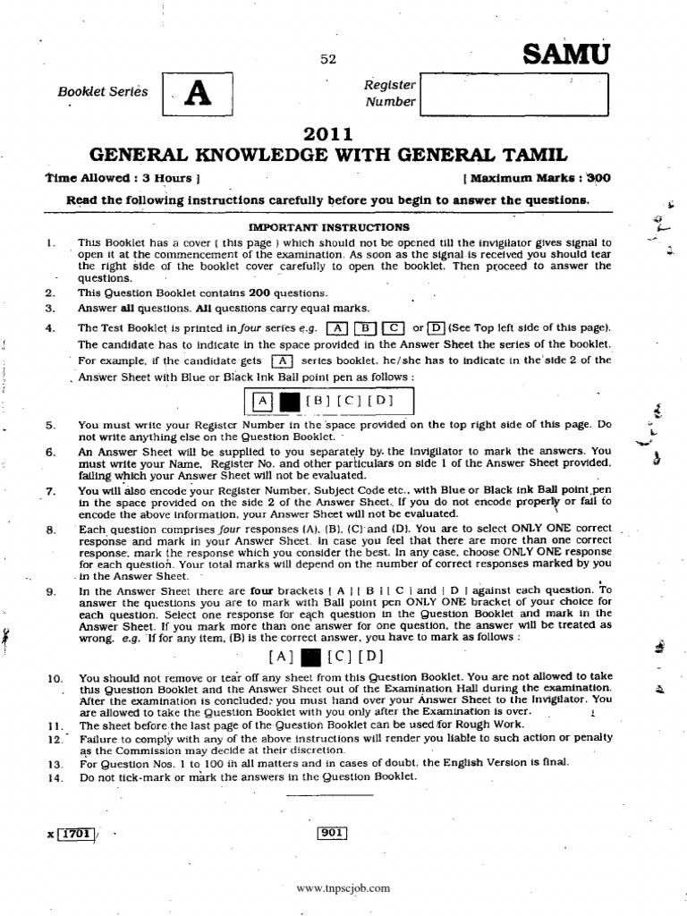 TNPSC Group 4 2011 Question Paper With Answer | PDF