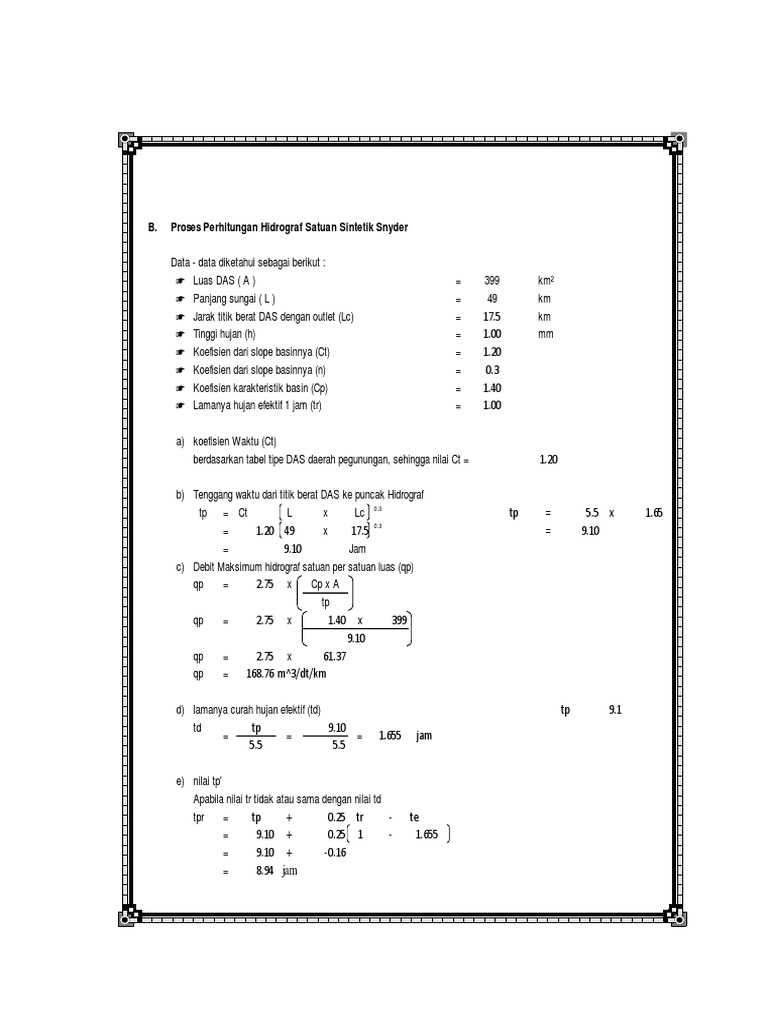 B. Proses Perhitungan Hidrograf Satuan Sintetik Snyder | PDF